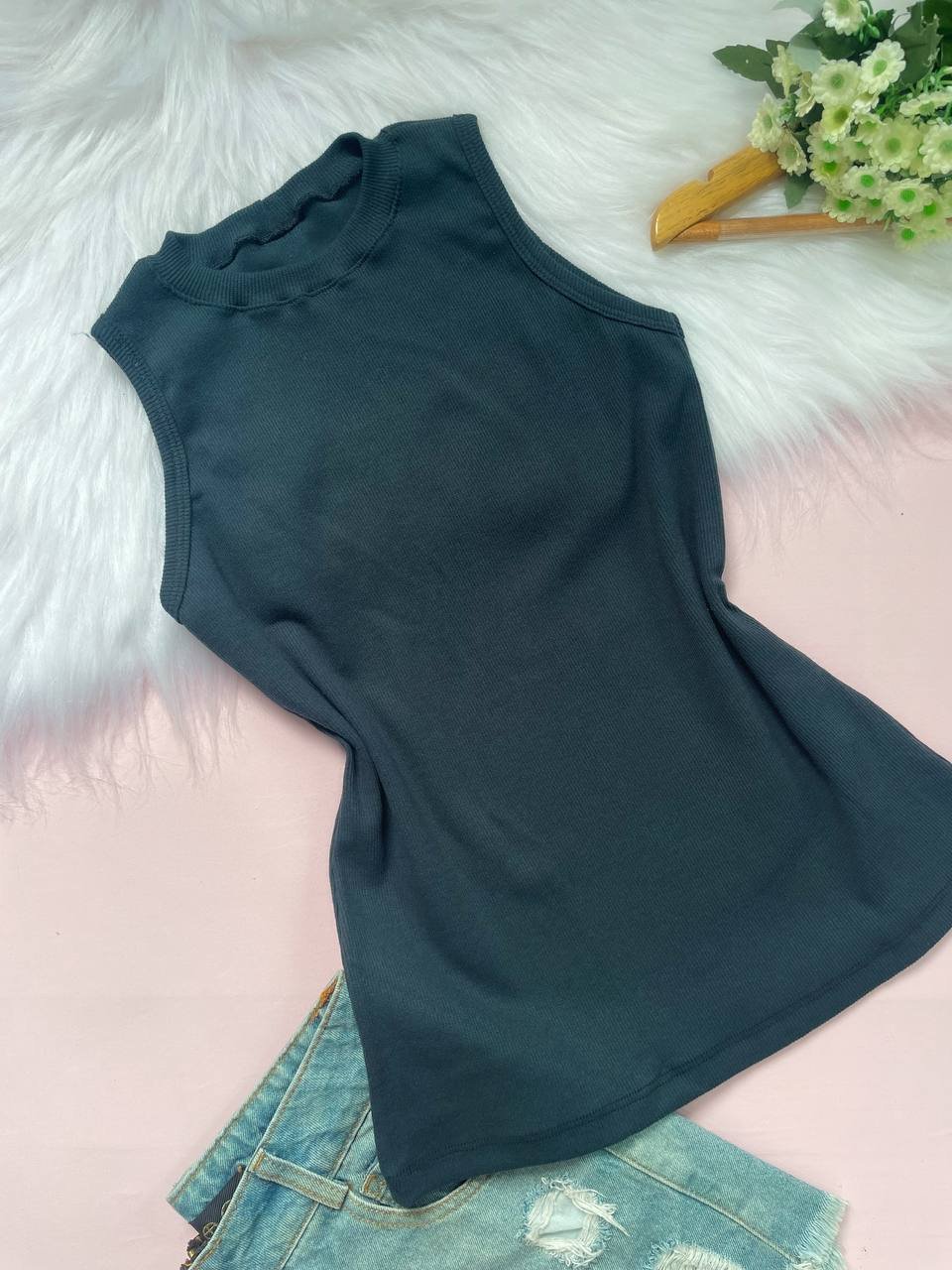 Regata Canelada Básica Cor Chumbo Forte