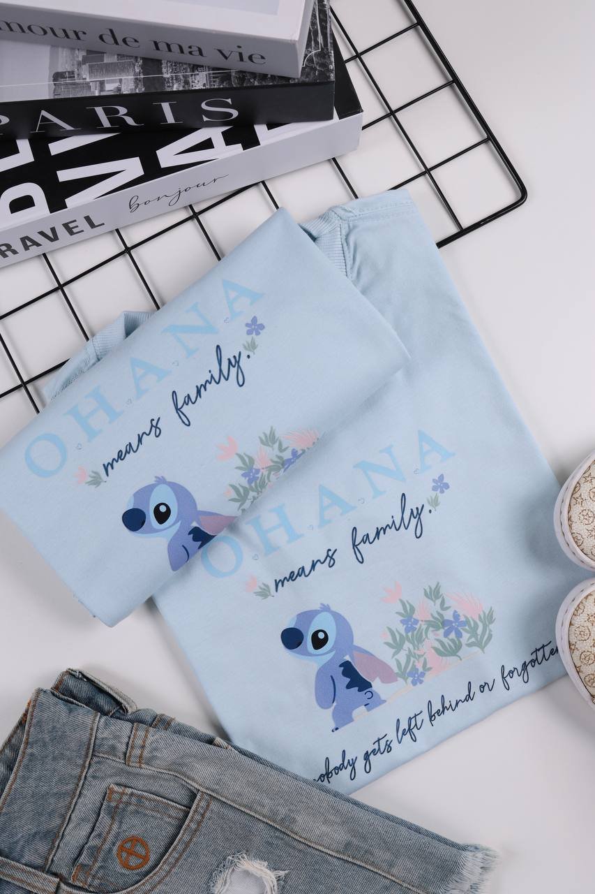 T-shirt Ohana Means Family Azul bebê